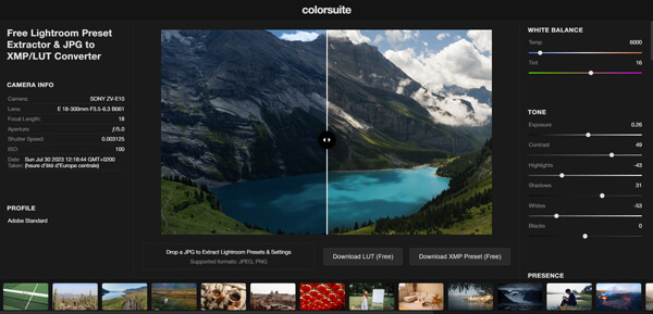 Colorsuite - Free Lightroom Preset Extractor & JPG to XMP/LUT Converter